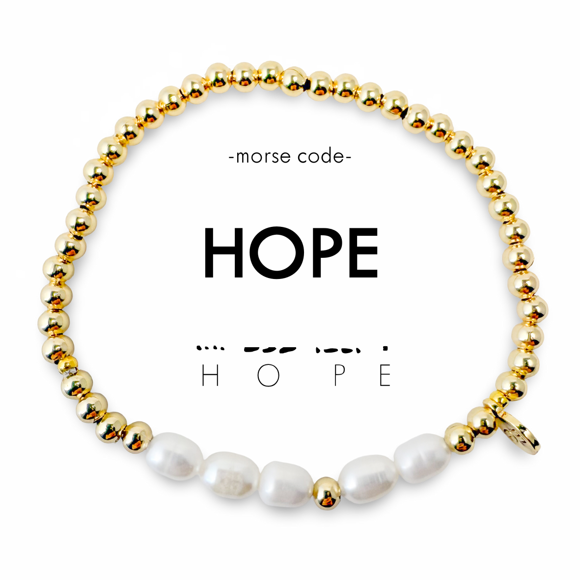 Morse Code Pearl & Gold Waterproof Beaded Bracelet | HOPE – ETHICGOODS